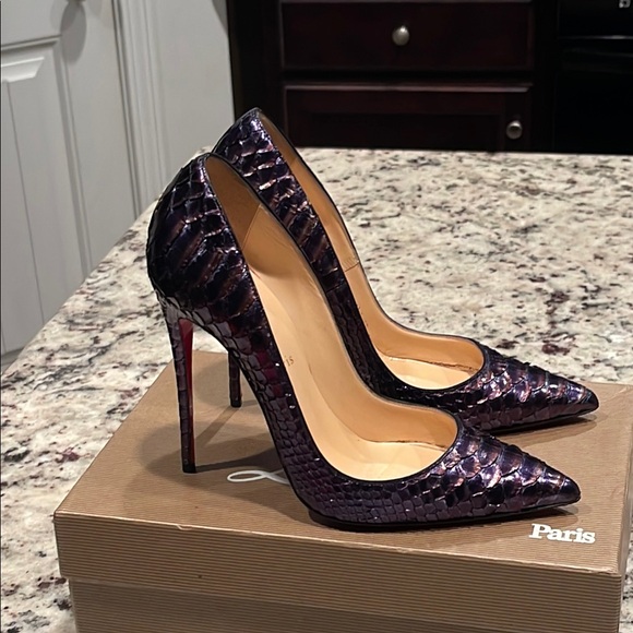Christian Louboutin | Shoes | Purple Snakeskin Textured Stiletto Heels ...